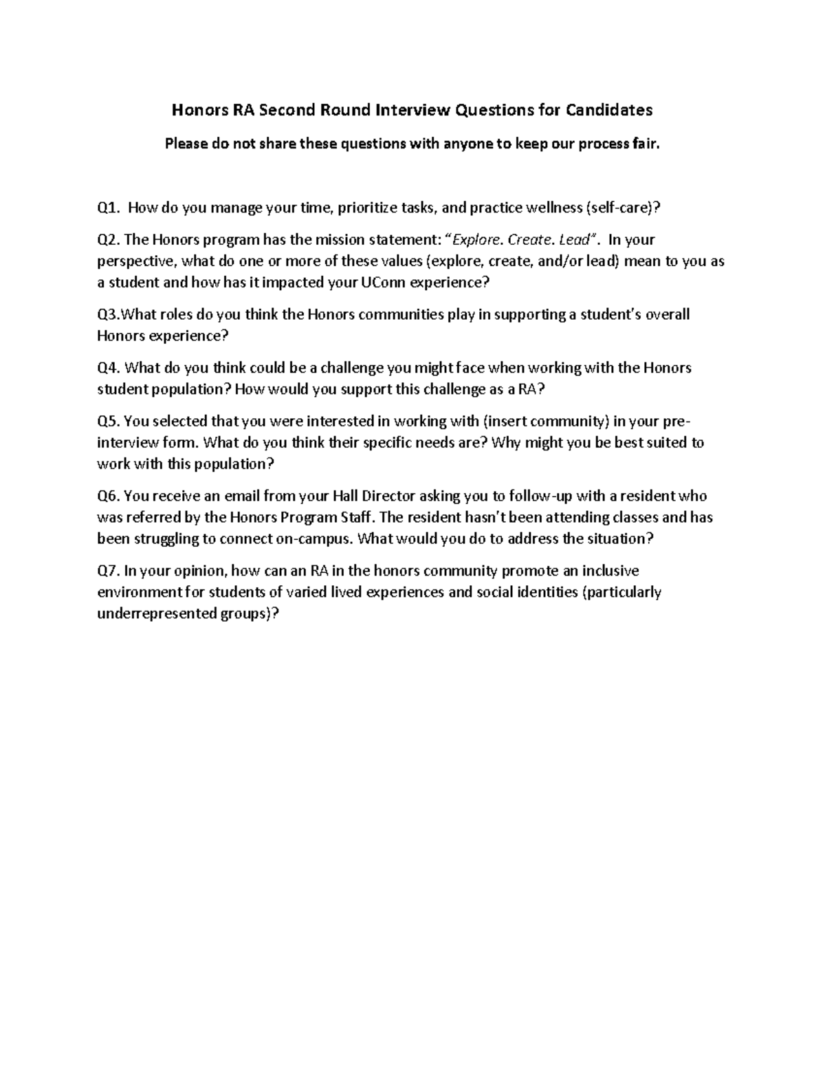 Honors RA Second Round Interview Questions for Candidates - Q1. How do ...