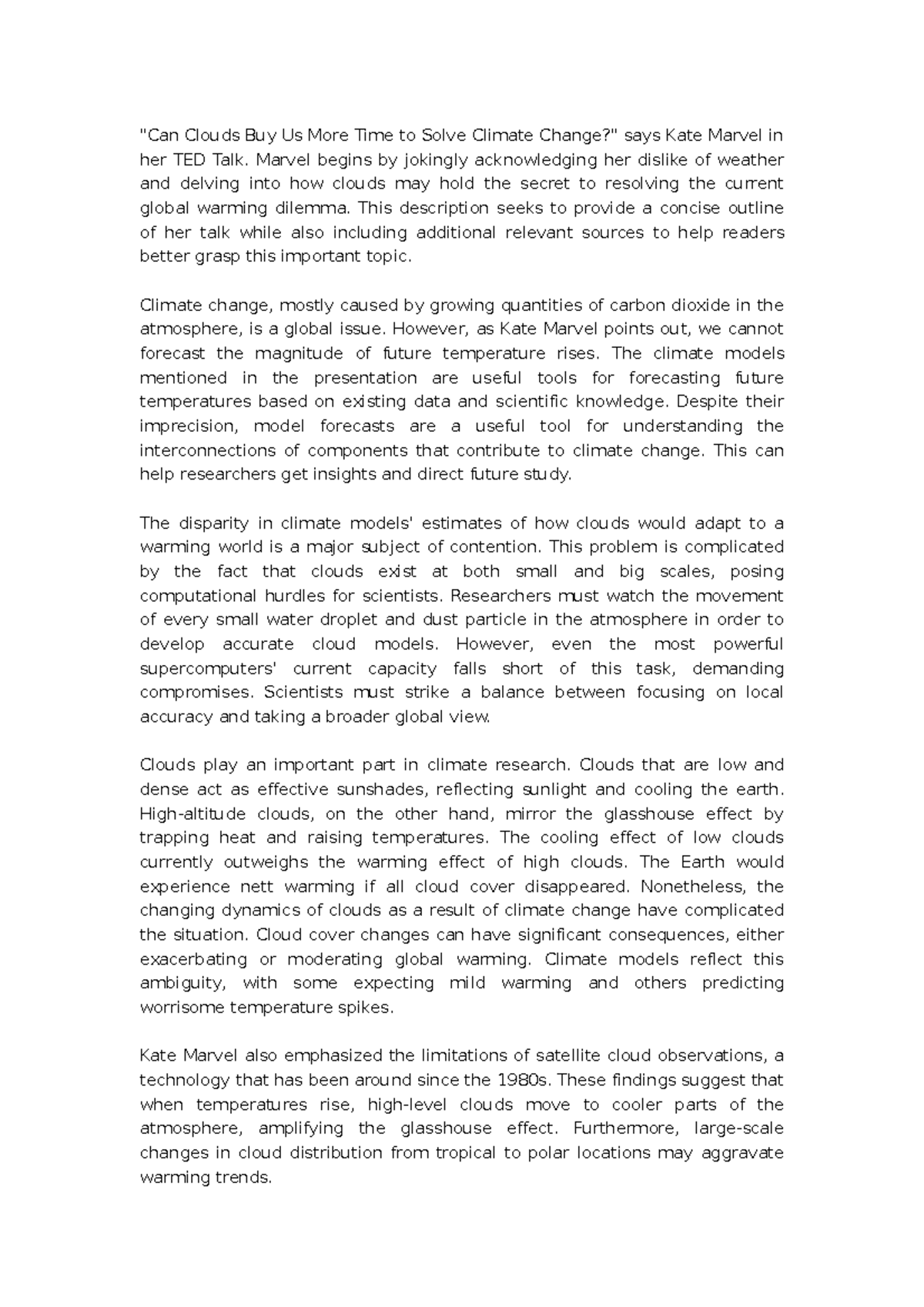 Clim1001 - "Can Clouds Buy Us More Time to Solve Climate Change?" says ...