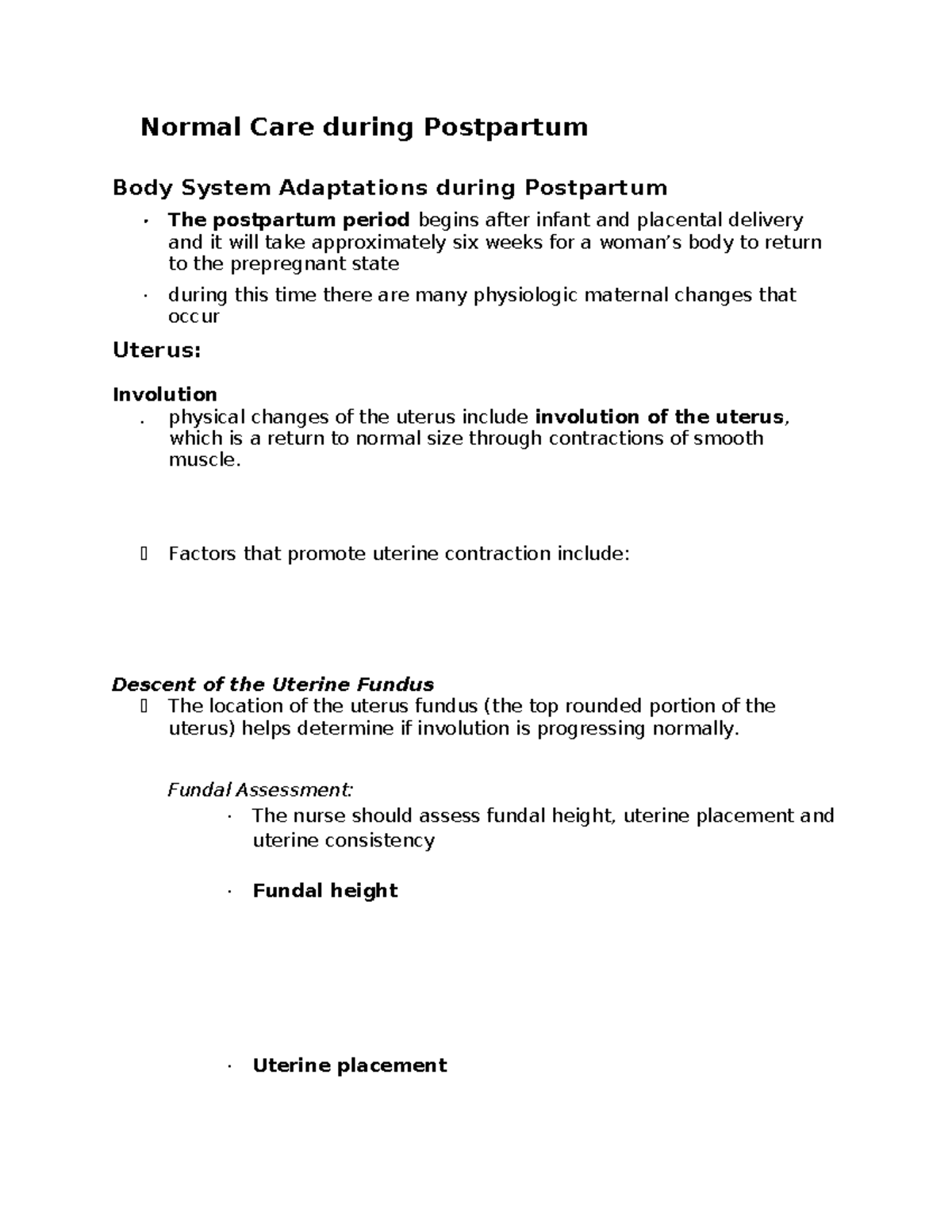 Postpartum Class - Notes review guide. - Normal Care during Postpartum ...