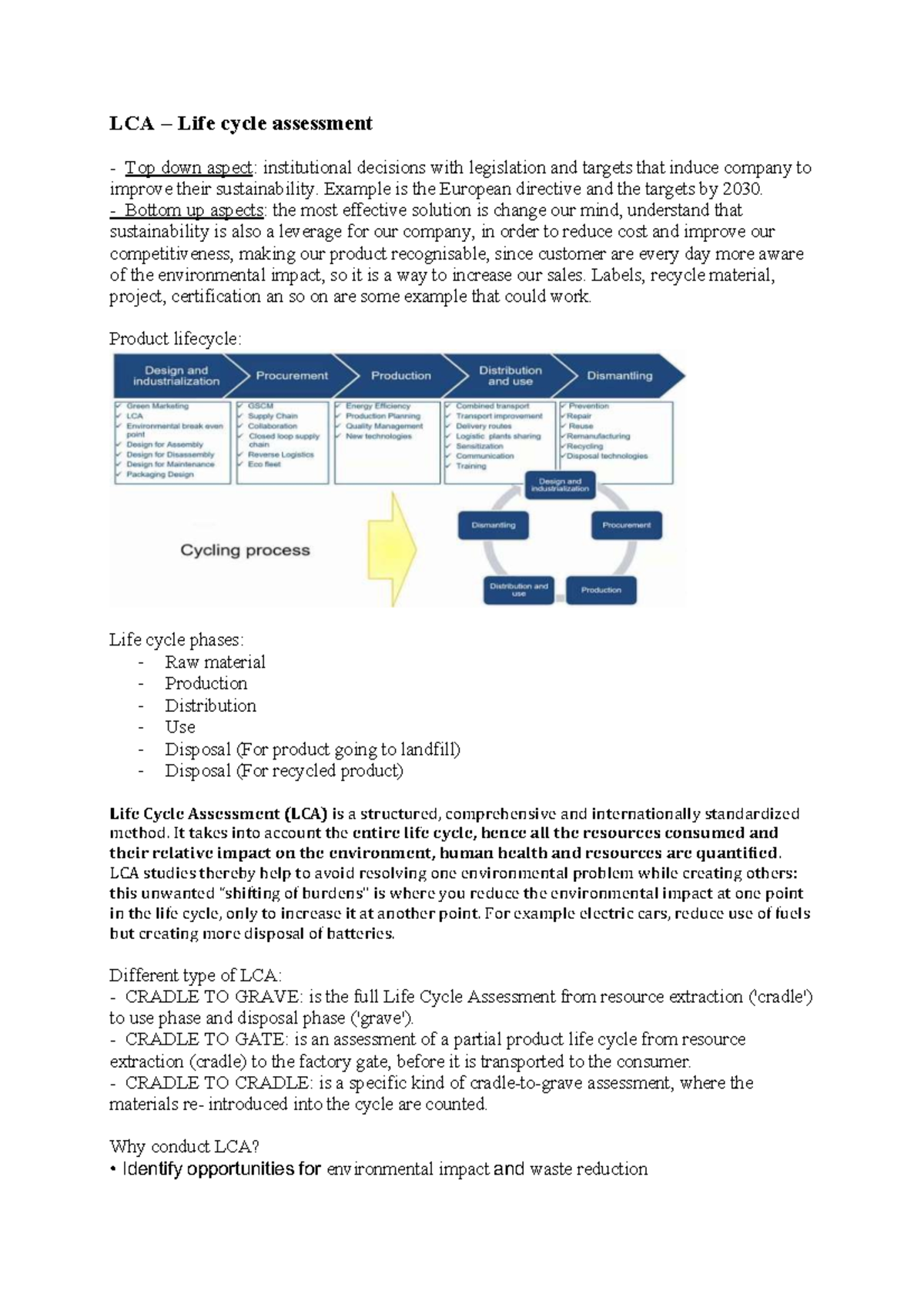 Summary Sustainable Manufacturing LCA - LCA – Life cycle assessment Top ...