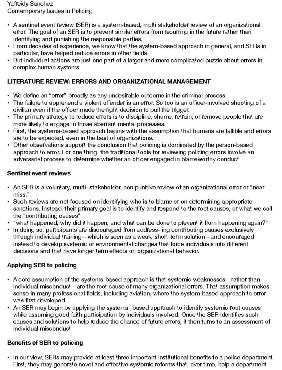 Applying sentinel event reviews to policing - Yafreidy Sanchez ...