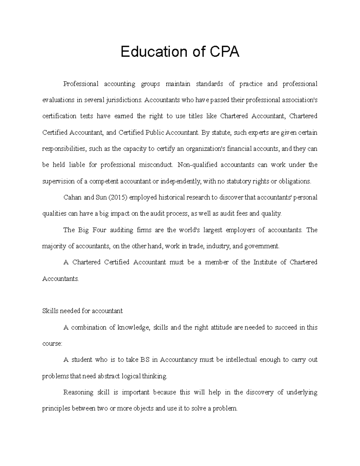 College Background for Accountancy Students - Education of CPA ...