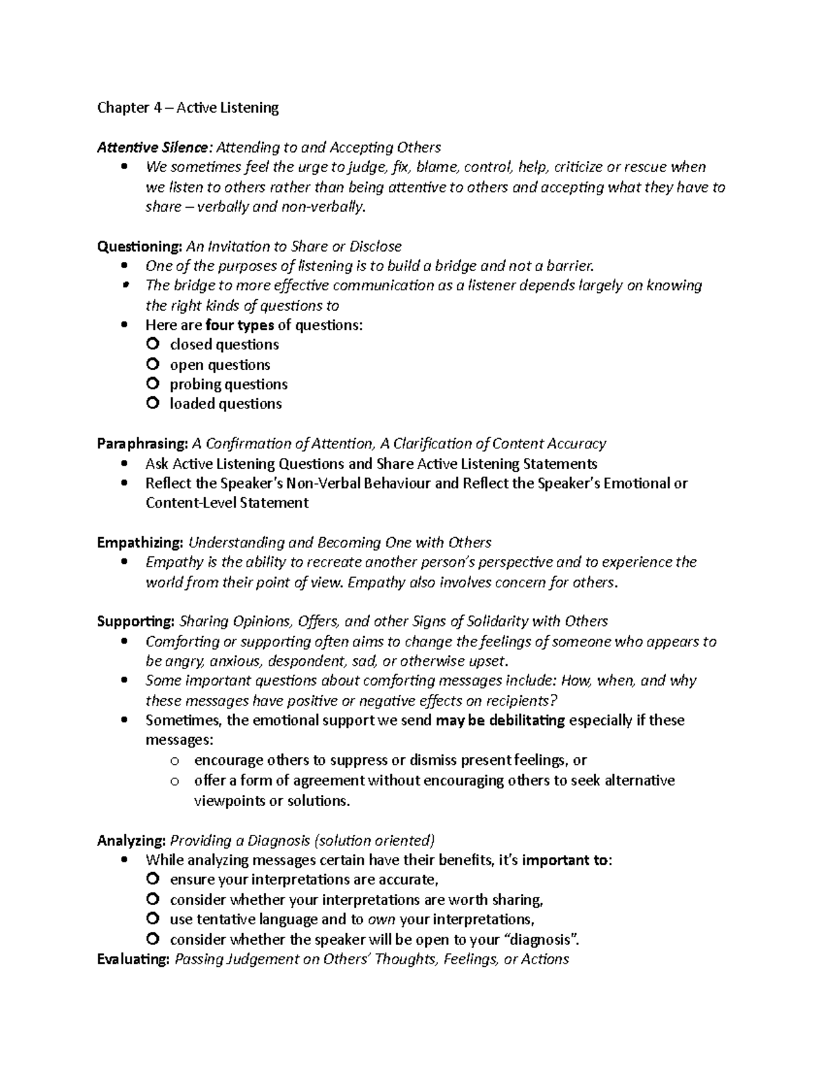 Chapter 4 – Active Listening - Chapter 4 – Active Listening Attentive ...