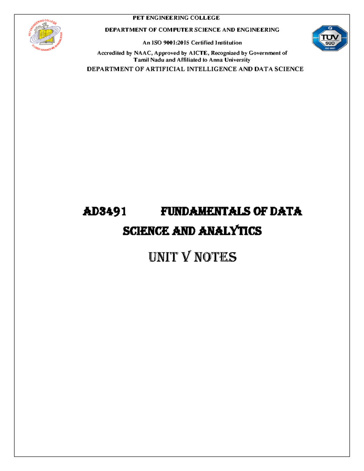 Ad3491 Fdsa Unit 5 Notes Department Of Computer Science And Engineering An Iso 90012015
