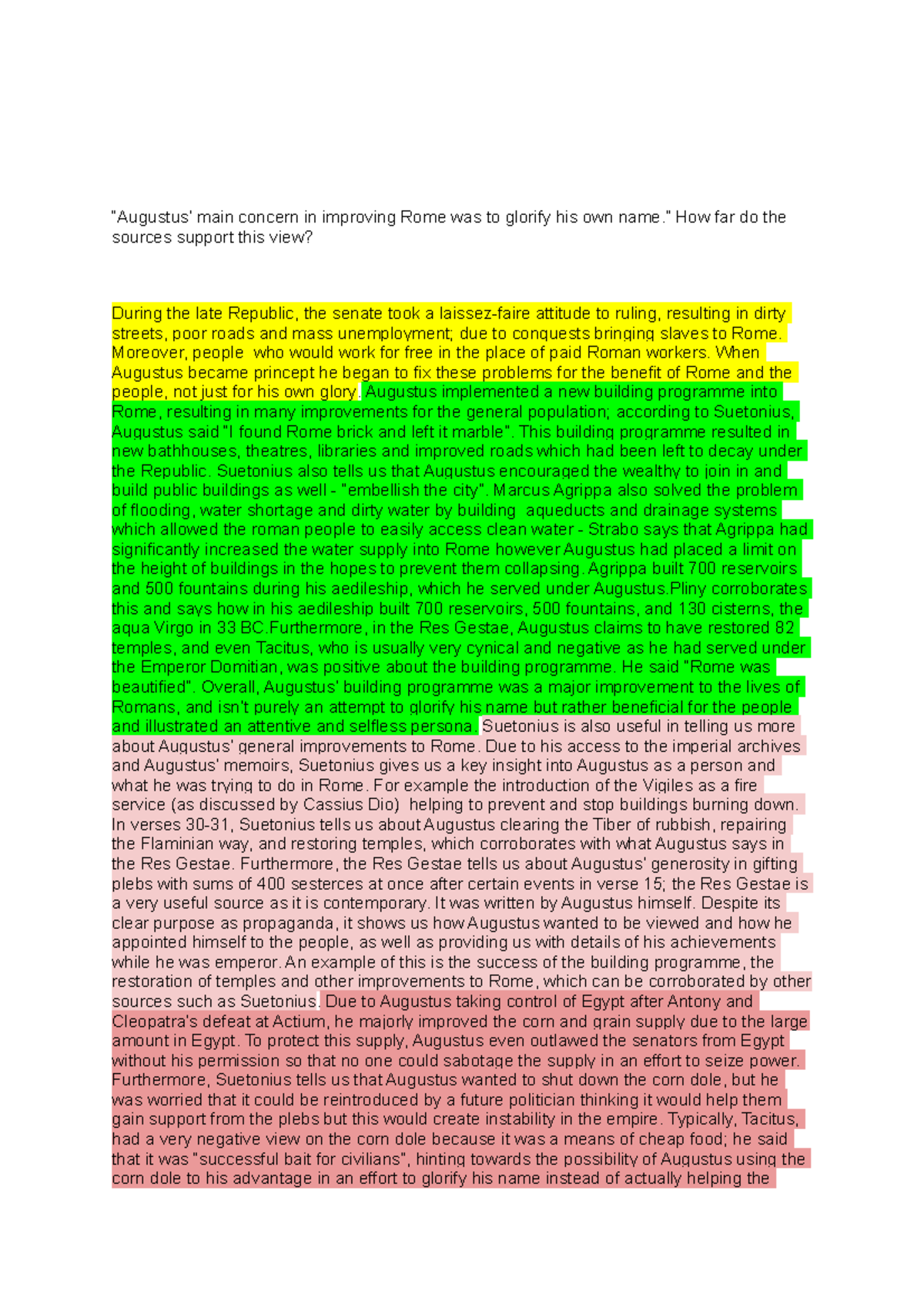 30 mark question answer - Augustus - “Augustus’ main concern in ...