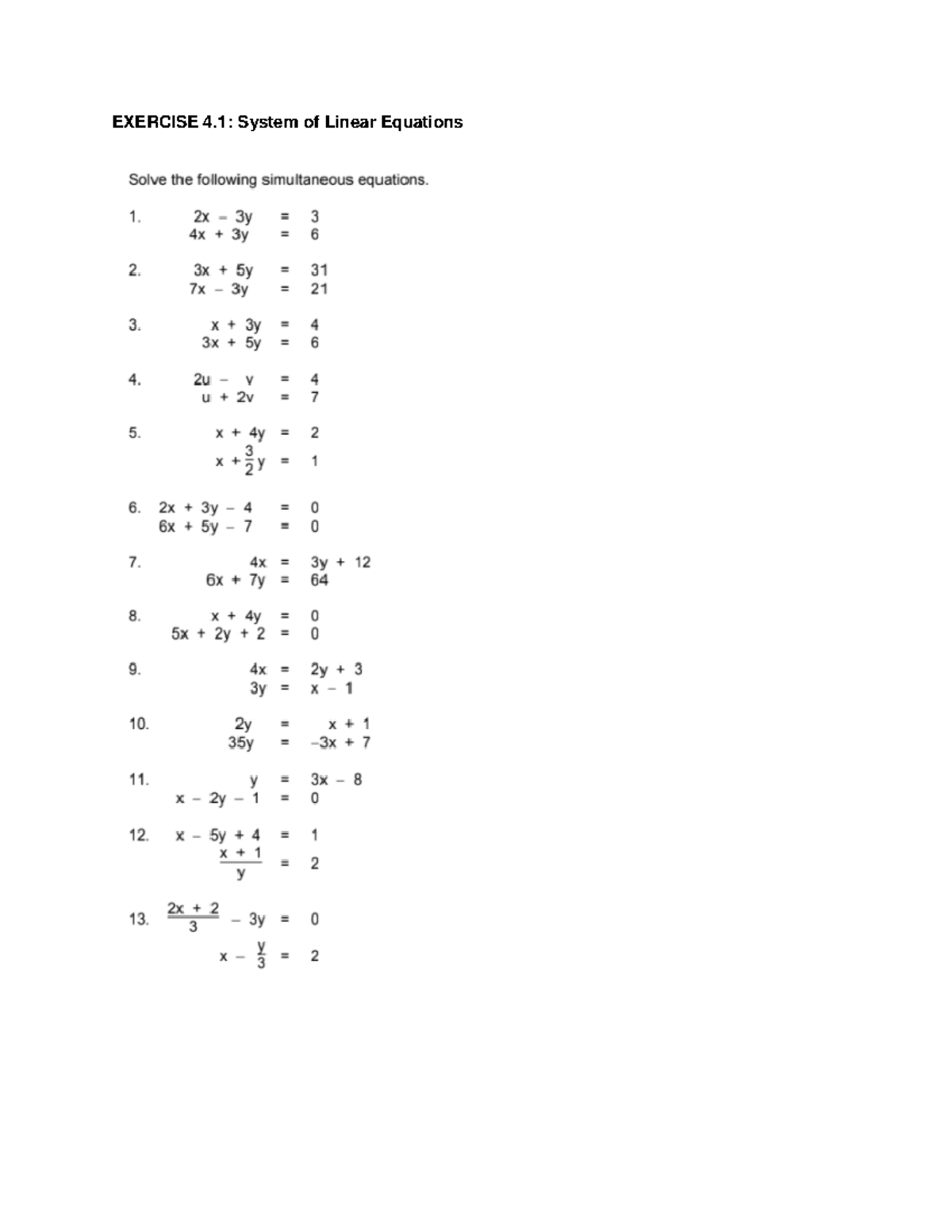 Foundation Mathematic Exercise Topic 4.1 4.2 - EXERCISE 4: System of ...
