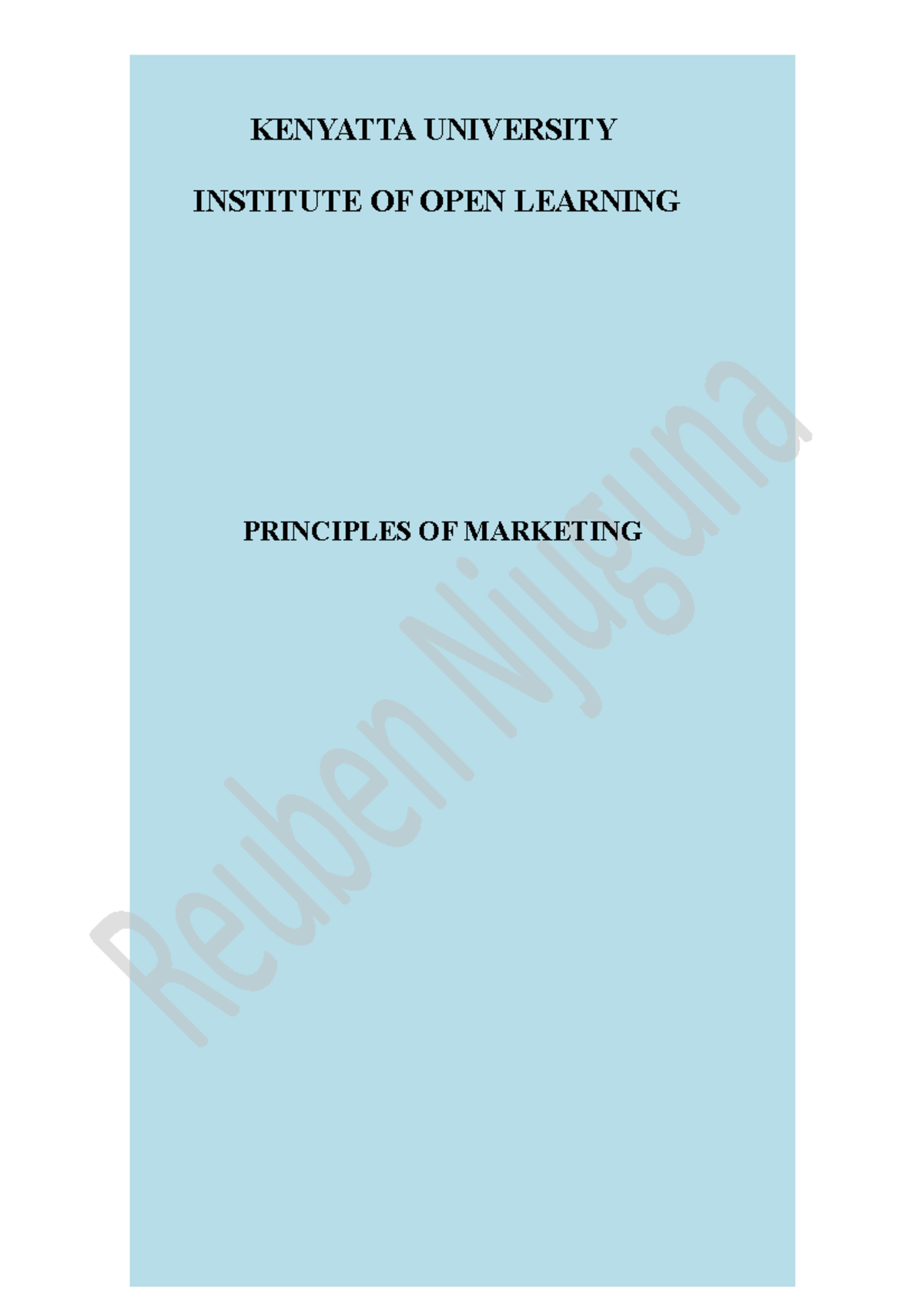 Principles of marketing - KENYATTA UNIVERSITY INSTI TUTE OF OPEN ...