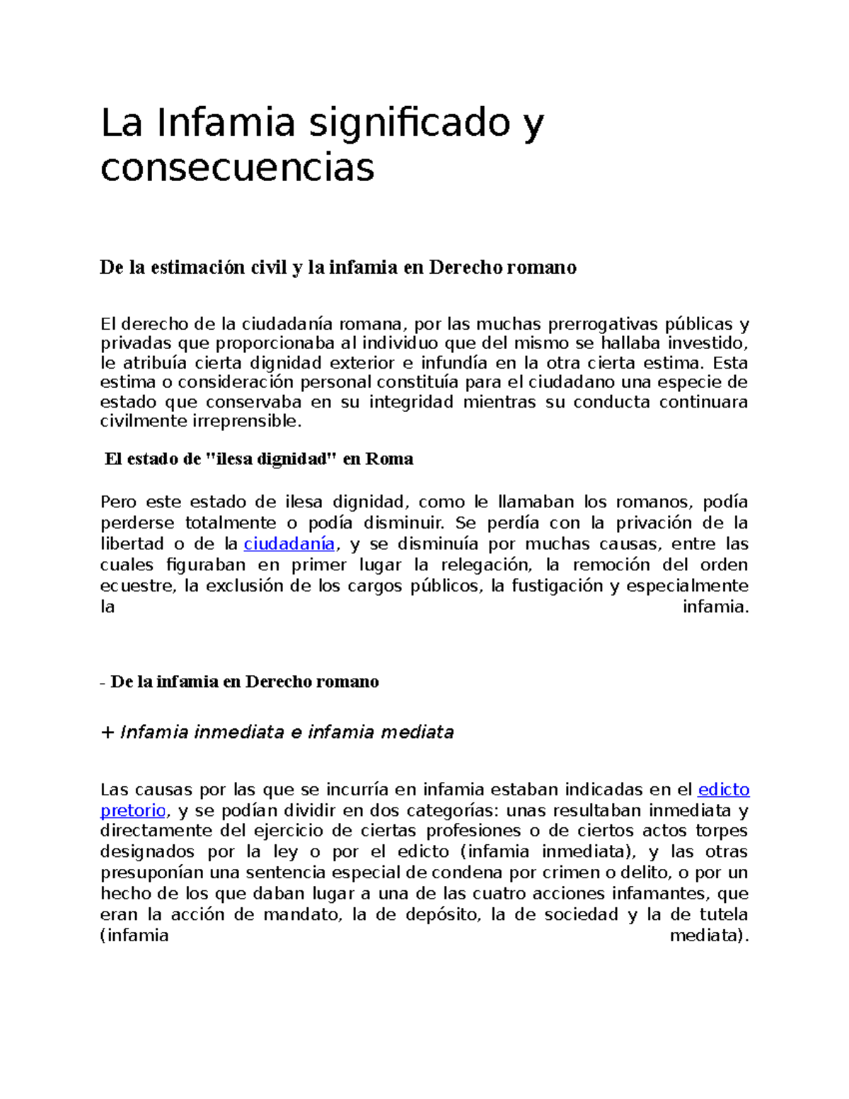 LA INFAMIA COMO DELITO Y SUS CONSECUENCIAS - La Infamia significado y ...