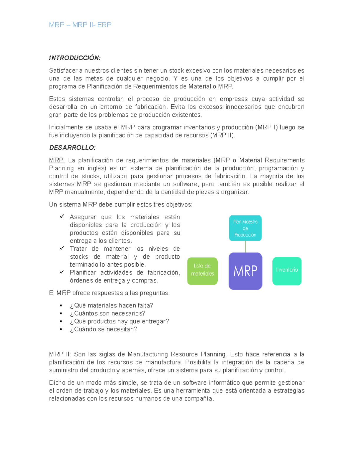 MRP, MRP II, ERP - RECOMENDADO - MRP – MRP II- ERP INTRODUCCIÓN ...