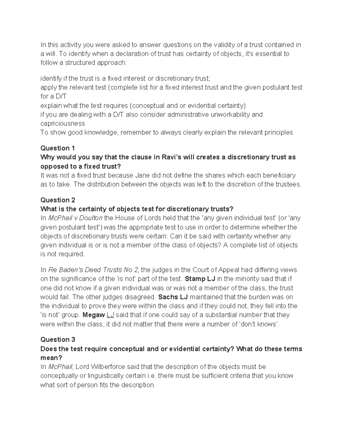 Equity and Trusts - Unit 2 Engage Task 2 Feedback - In this activity ...