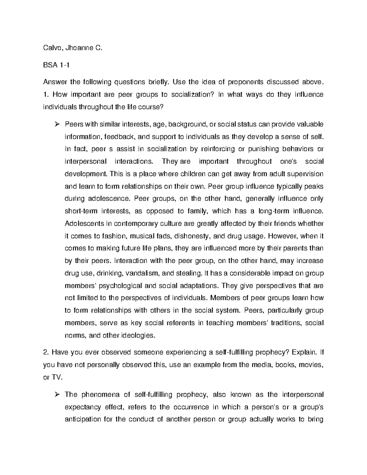 Understanding the Self (UTS) - Activity 2 - Calvo, Jhoanne C. BSA 1 ...