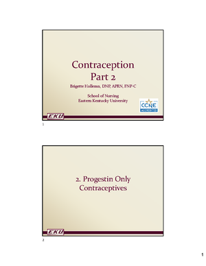 Contraception Part 1 Handout - 1 Contraception Part 1 Brigette Holleran ...
