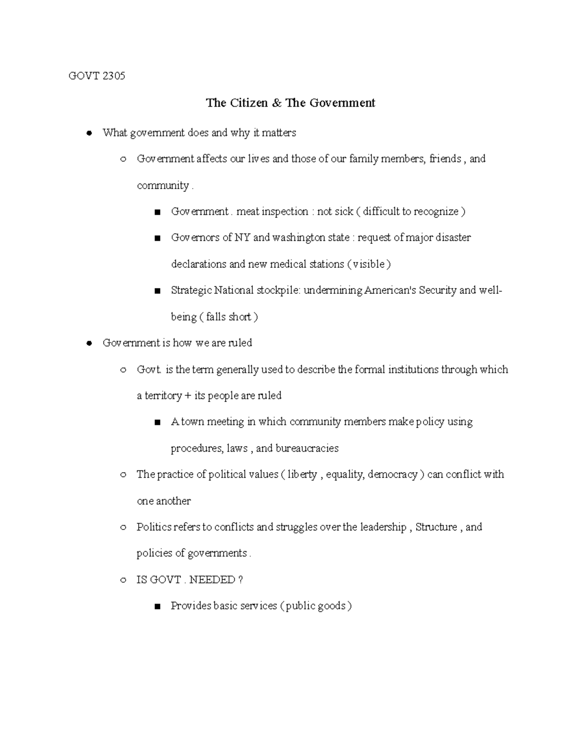 Chapter 1- The Citizen and Government - GOVT 2305 The Citizen & The ...