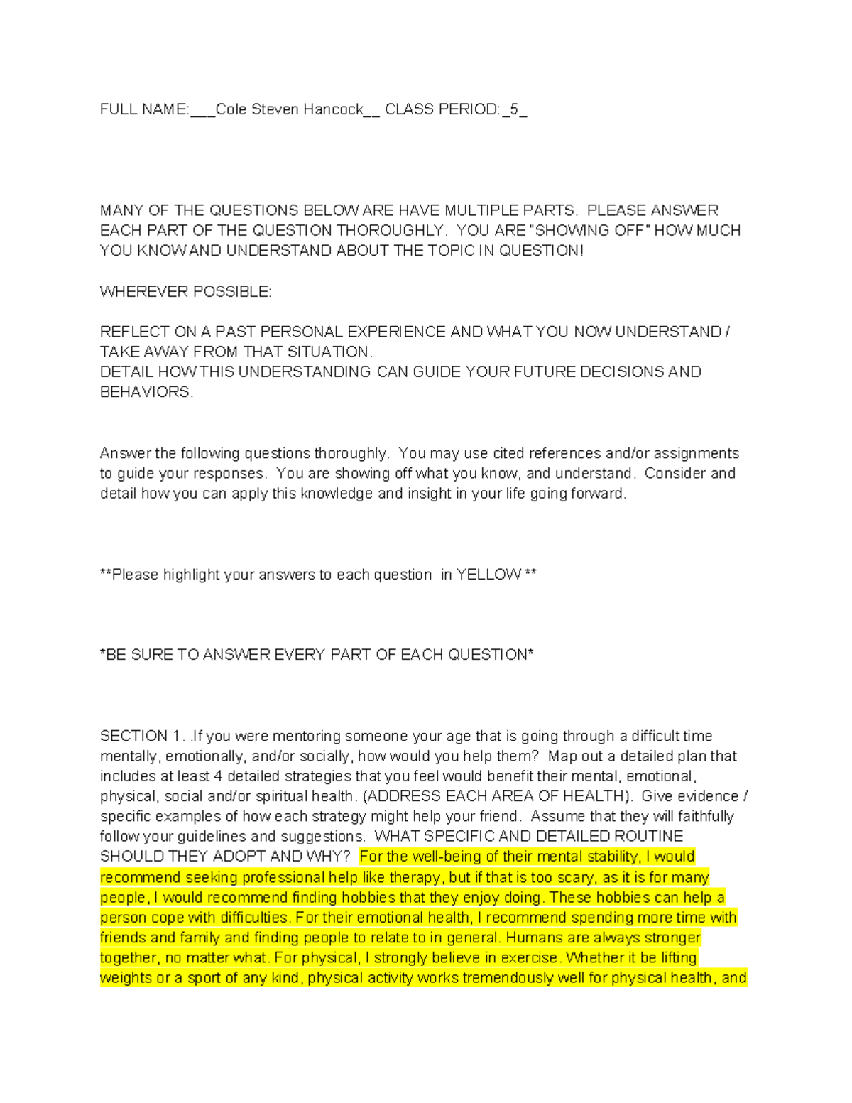 Health Take Home Final - Cole Hancock - FULL NAME:_Cole Steven Hancock ...