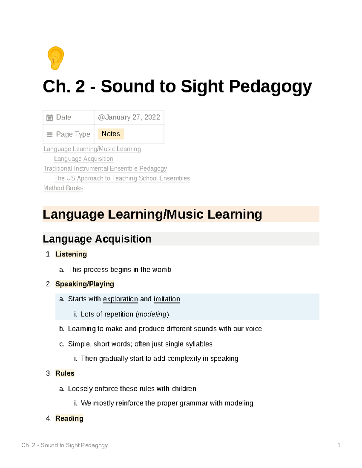 Sound to Sight Pedagogy - 👂 Ch. 2 - Sound to Sight Pedagogy Date Page ...