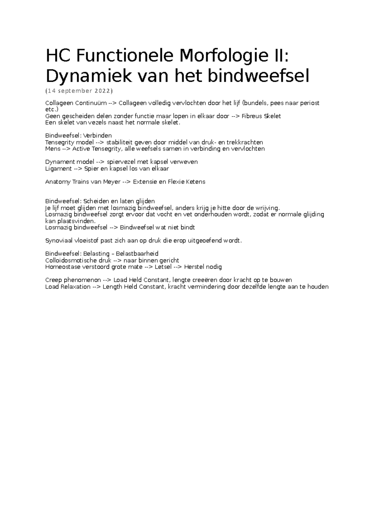 HC Functionele Morfologie II - HC Functionele Morfologie II: Dynamiek ...