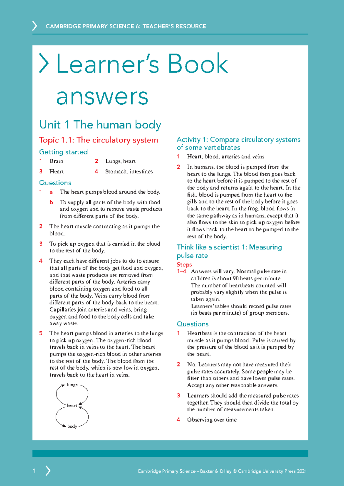 P Science 6 Learner Book Answers - Learner’s Book answers Unit 1 The ...