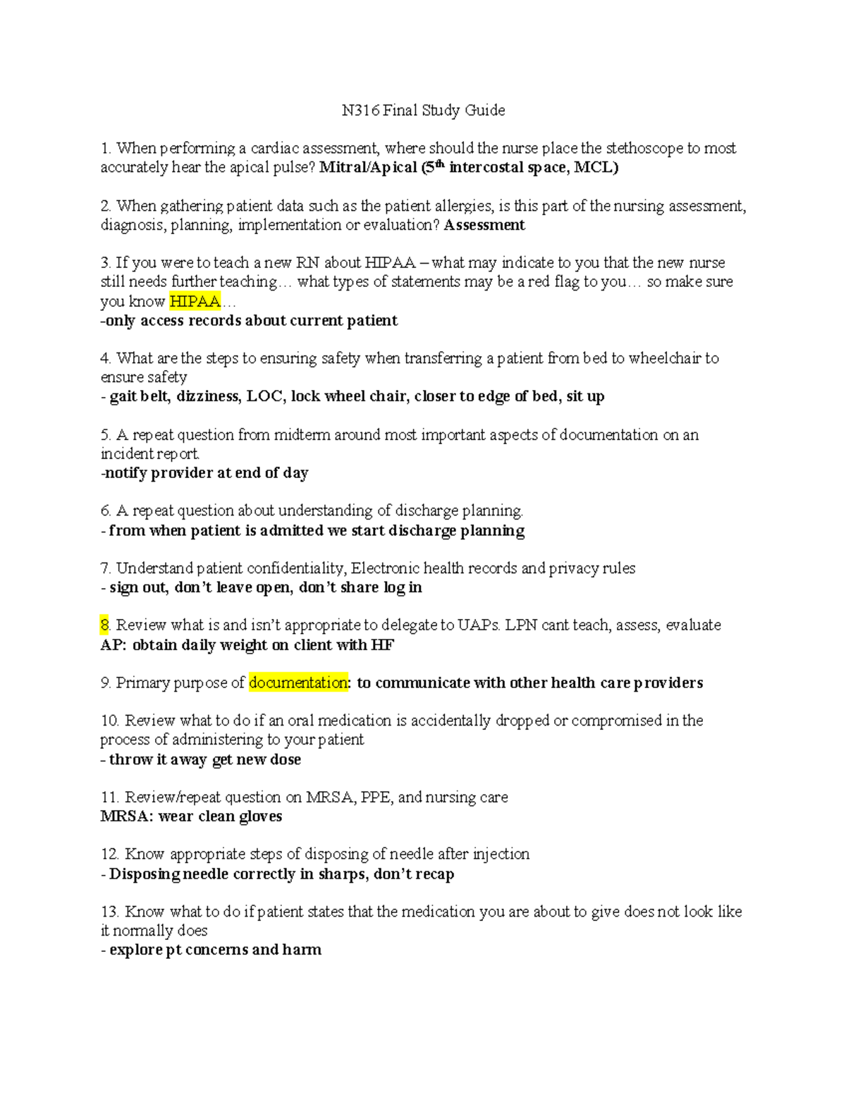 N316 Final Study Guide - notes - N316 Final Study Guide When performing ...