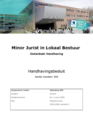 Handhavingsbesluit handhaving hogeschool leiden - HANDHAVINGSBESLUIT ...