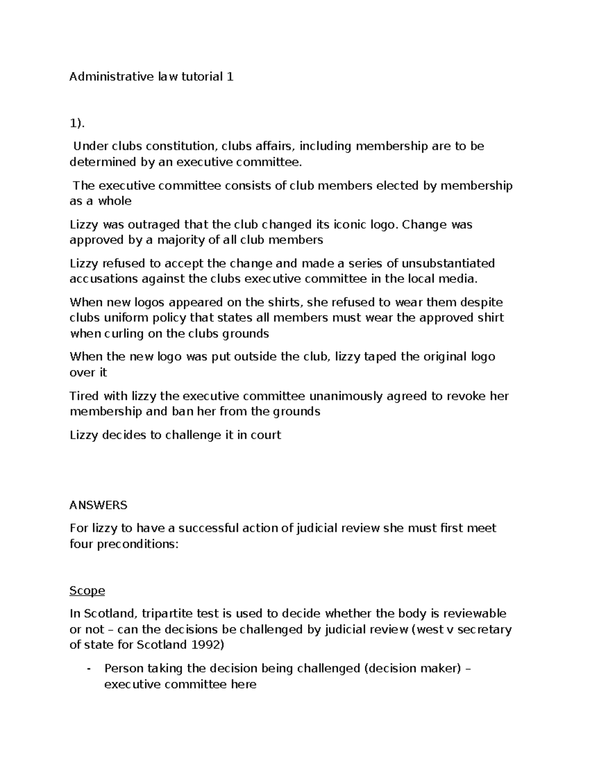 Administrative Law Tutorial 1 - Administrative law tutorial 1 1). Under clubs constitution ...