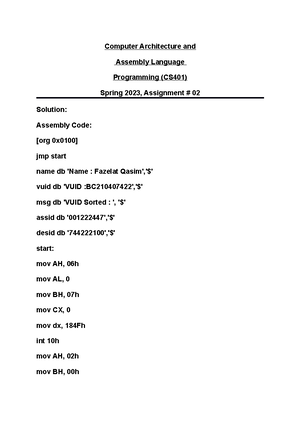 CS401 Midterm Solved MCQS By Junaid - CS401-Assembly Language MID TERM ...