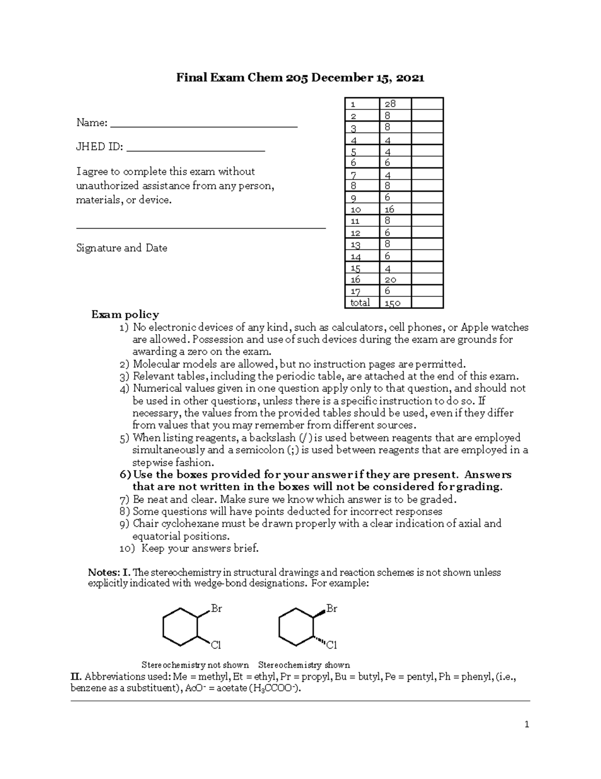 Exam Final 2021 Key - Falzone Fall 2022 - Final Exam Chem 205 December ...