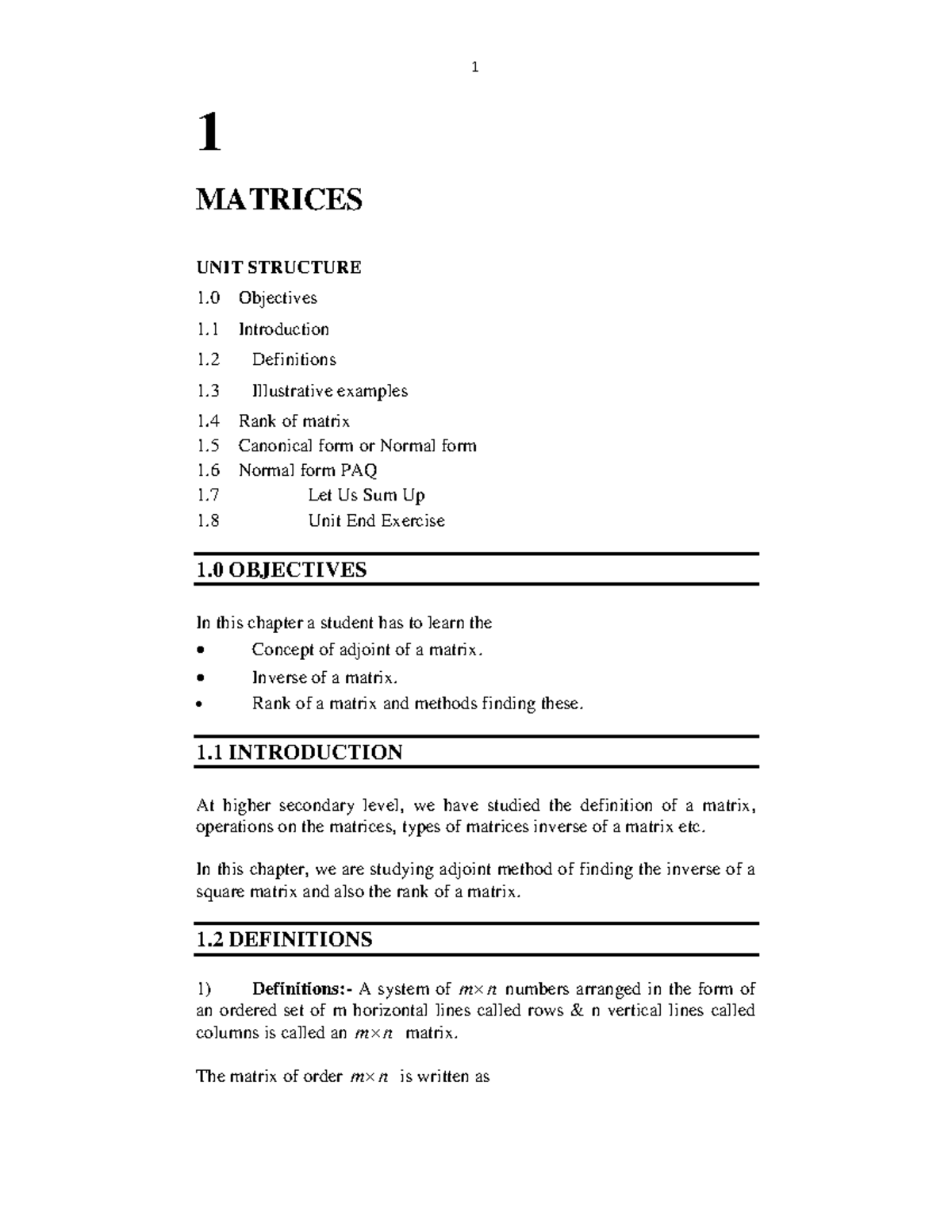APM - 1 MATRICES UNIT STRUCTURE 1 Objectives 1 Introduction 1 ...