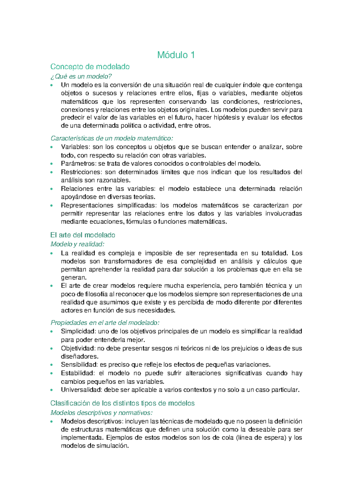 Resumen - Modelos de Simulación - M1-2 - Módulo 1 Concepto de modelado ...