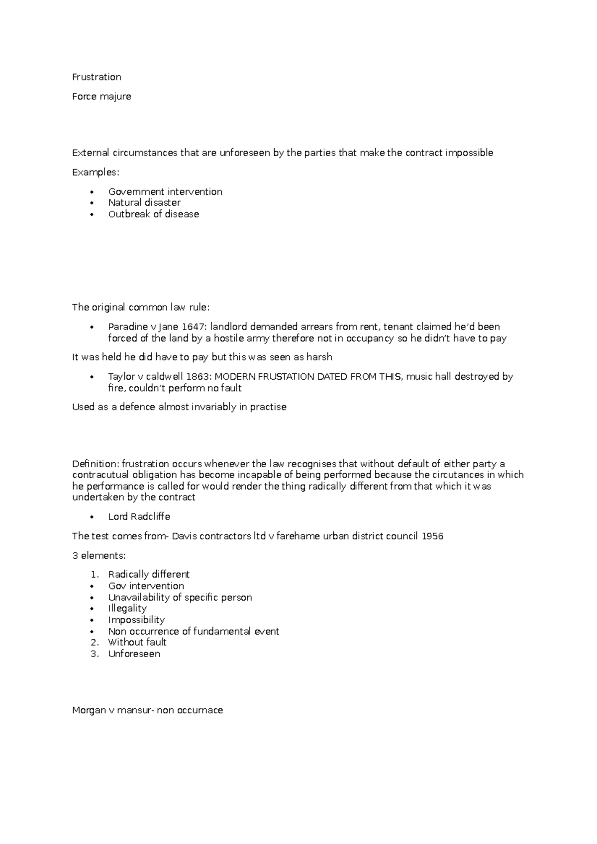 frustration and force majeure - Frustration Force majure External ...