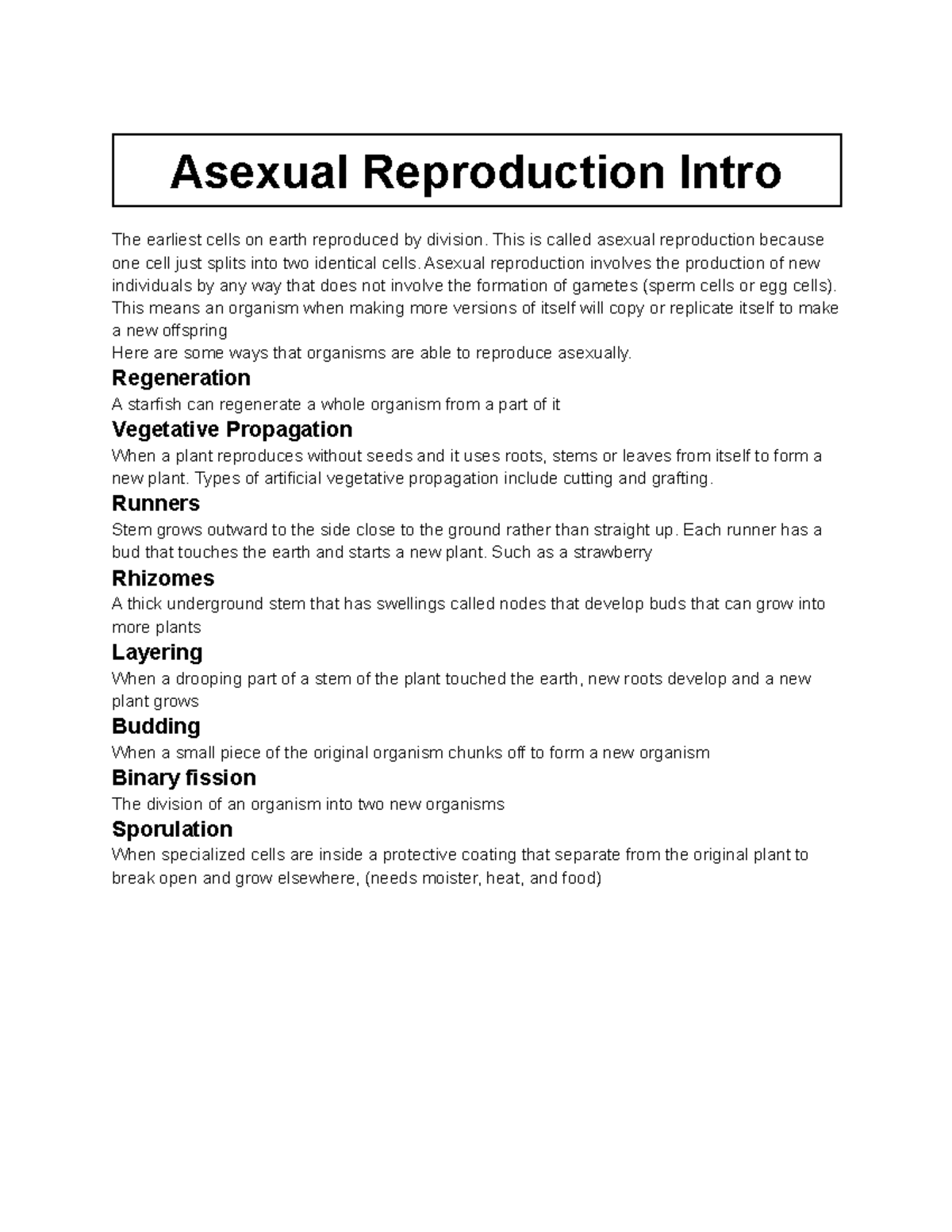 Asexual Reproduction Intro - Studocu