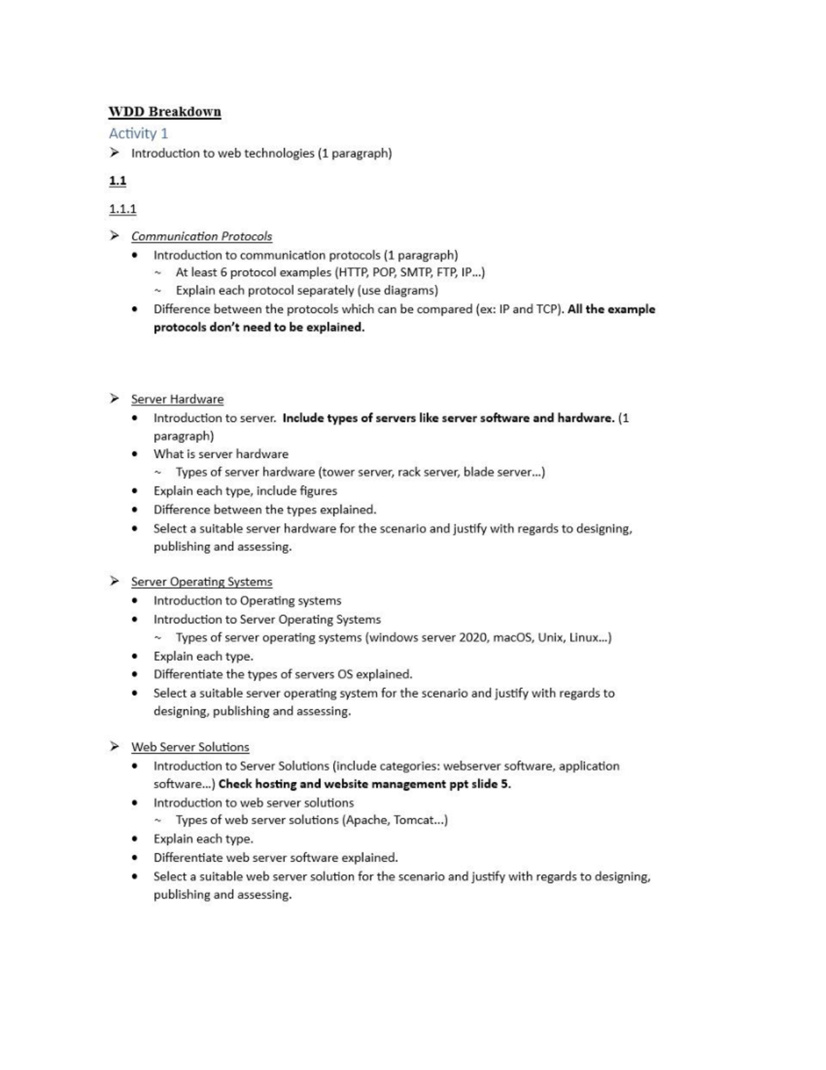 WDD BR - Communication Infrastructure - WDD Breakdown Activity 1 Introduction to web ...