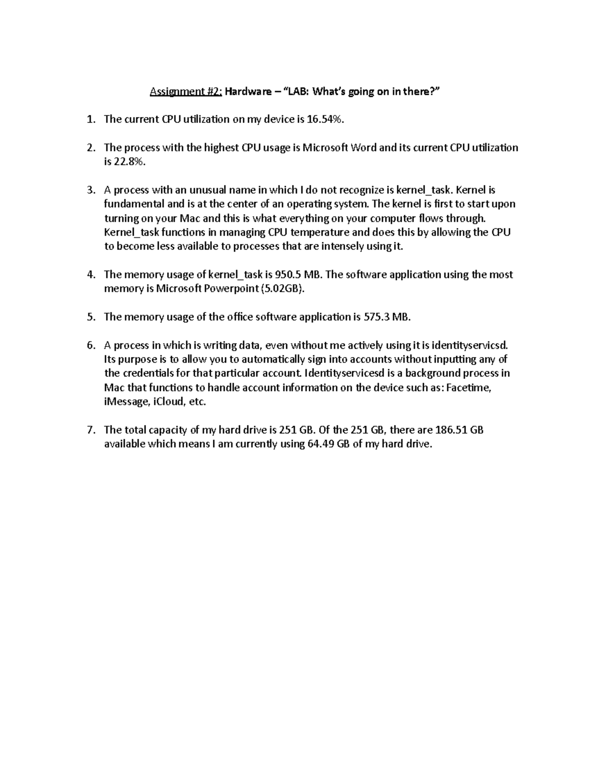 Assignment 2-comp. concepts - Assignment #2: Hardware – “LAB: What’s ...