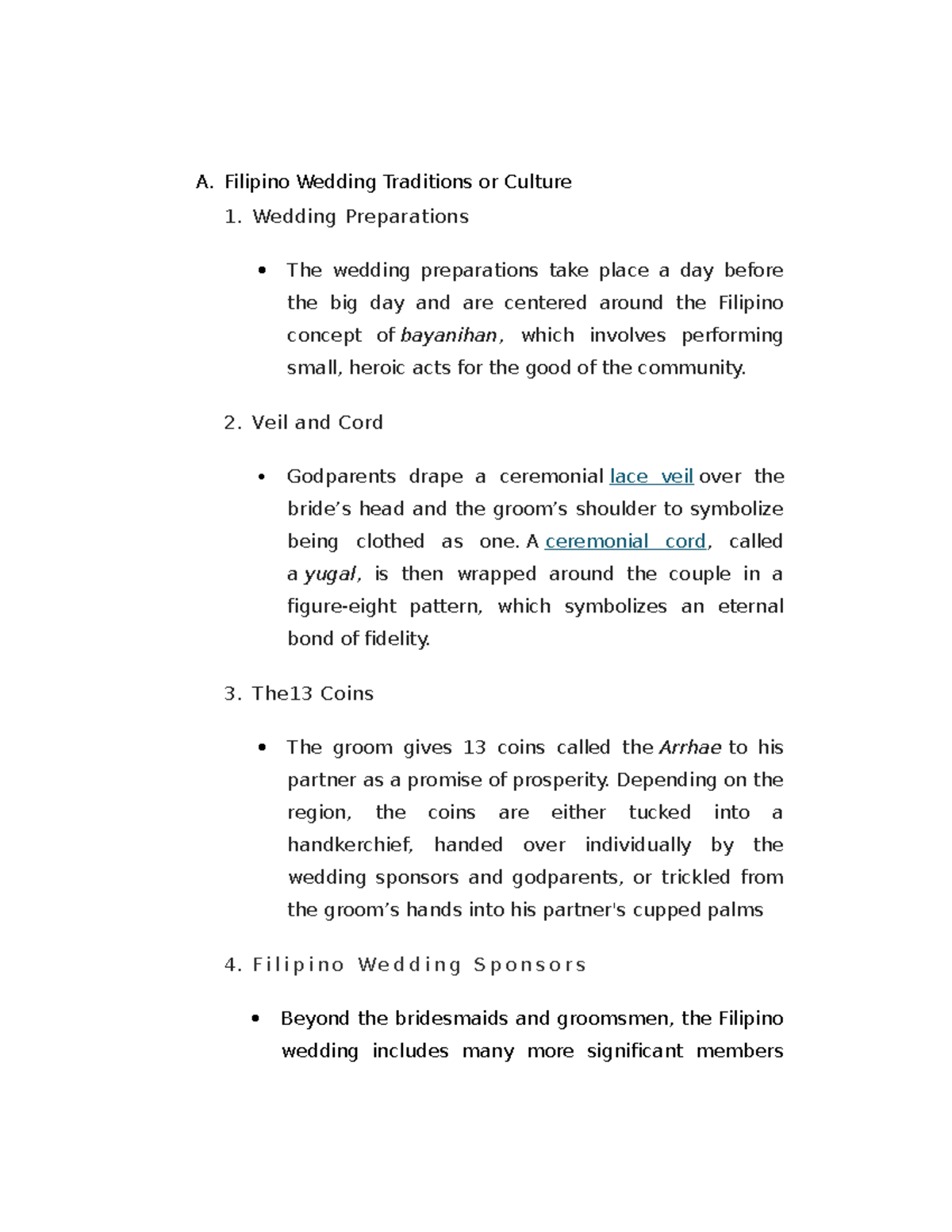 TLED106 - Hope it can help - A. Filipino Wedding Traditions or Culture ...