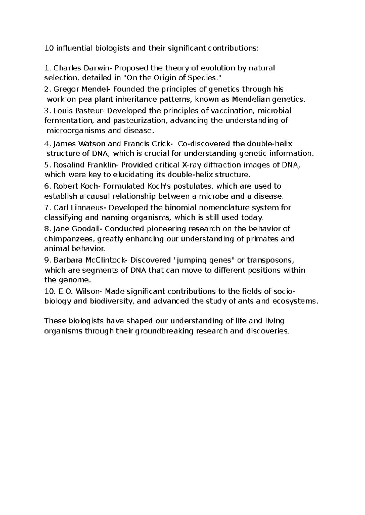 10 influential biologists and their significant contributions - 10 ...