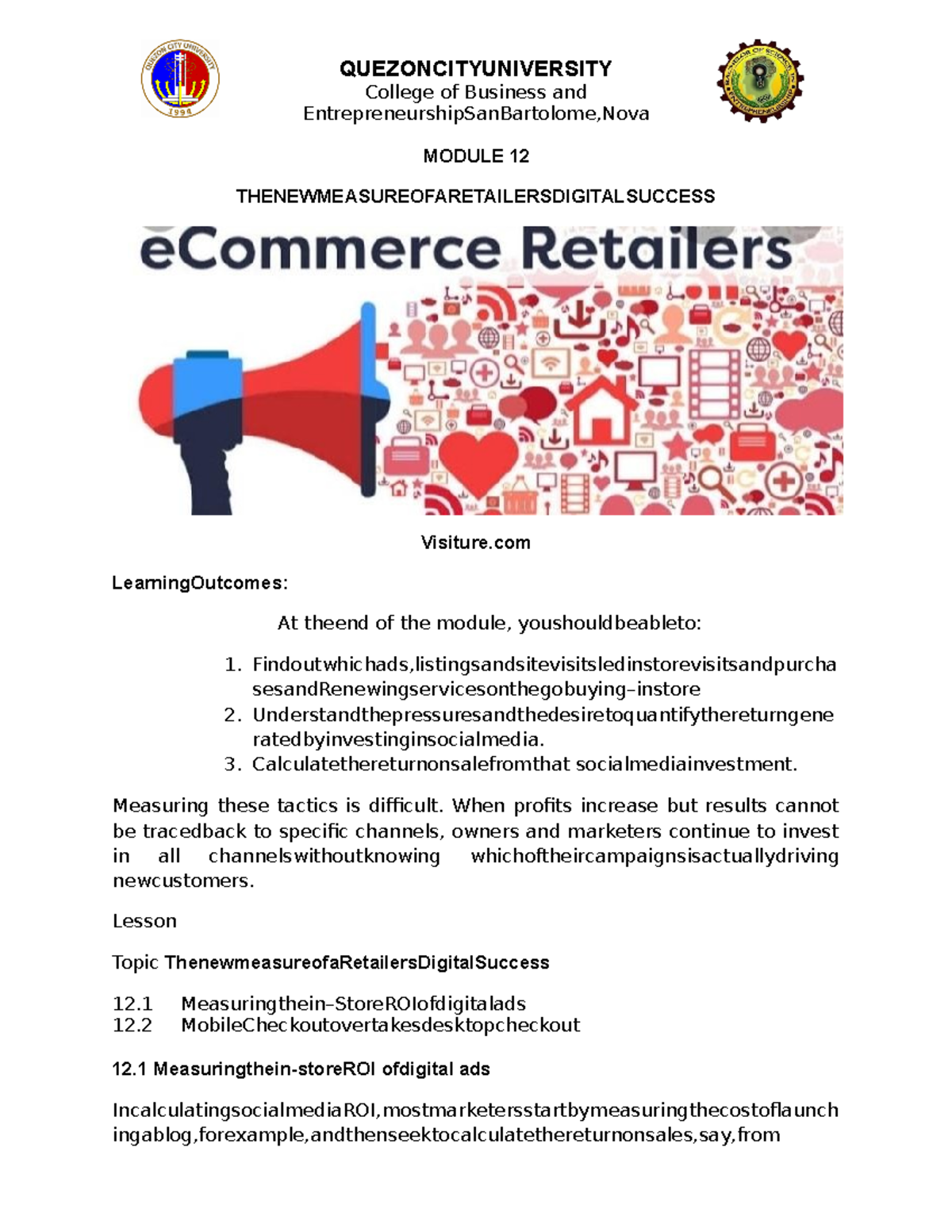 THE Lecture NOTE OF Ecommerce - QUEZONCITYUNIVERSITY College of ...