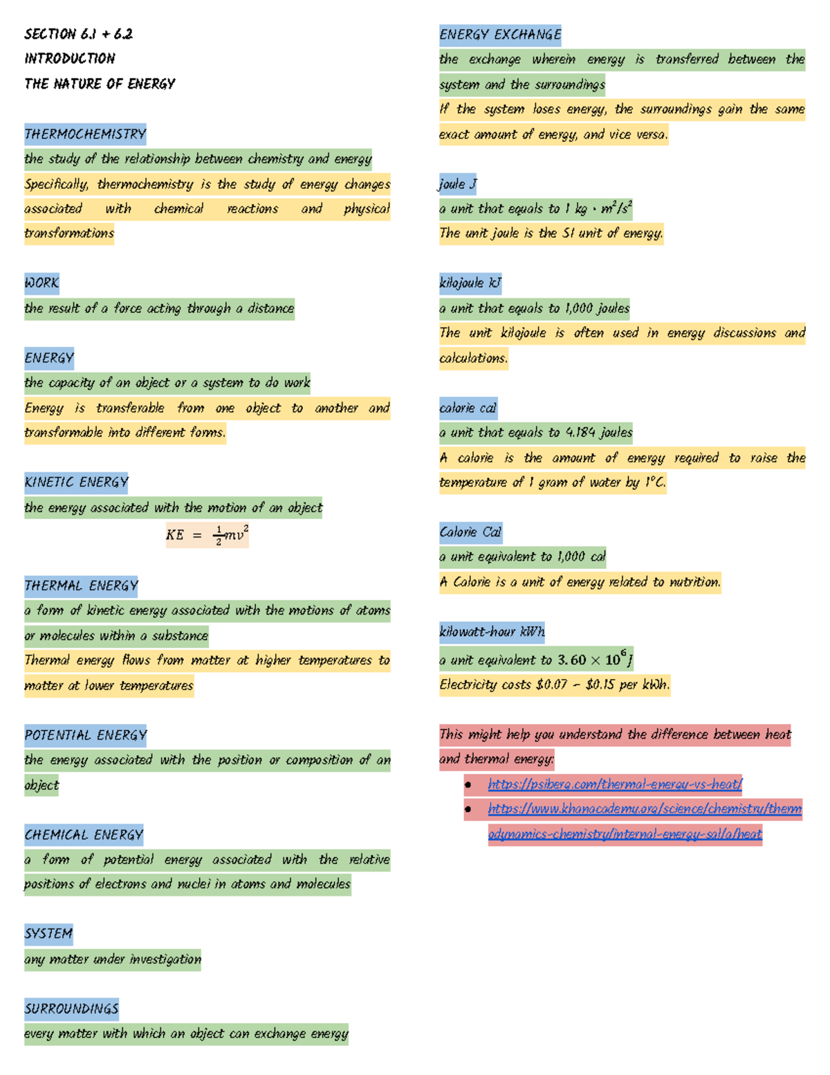 CHEM 1100 → Textbook notes → Chapter 6 Thermochemistry (new) - SECTION ...