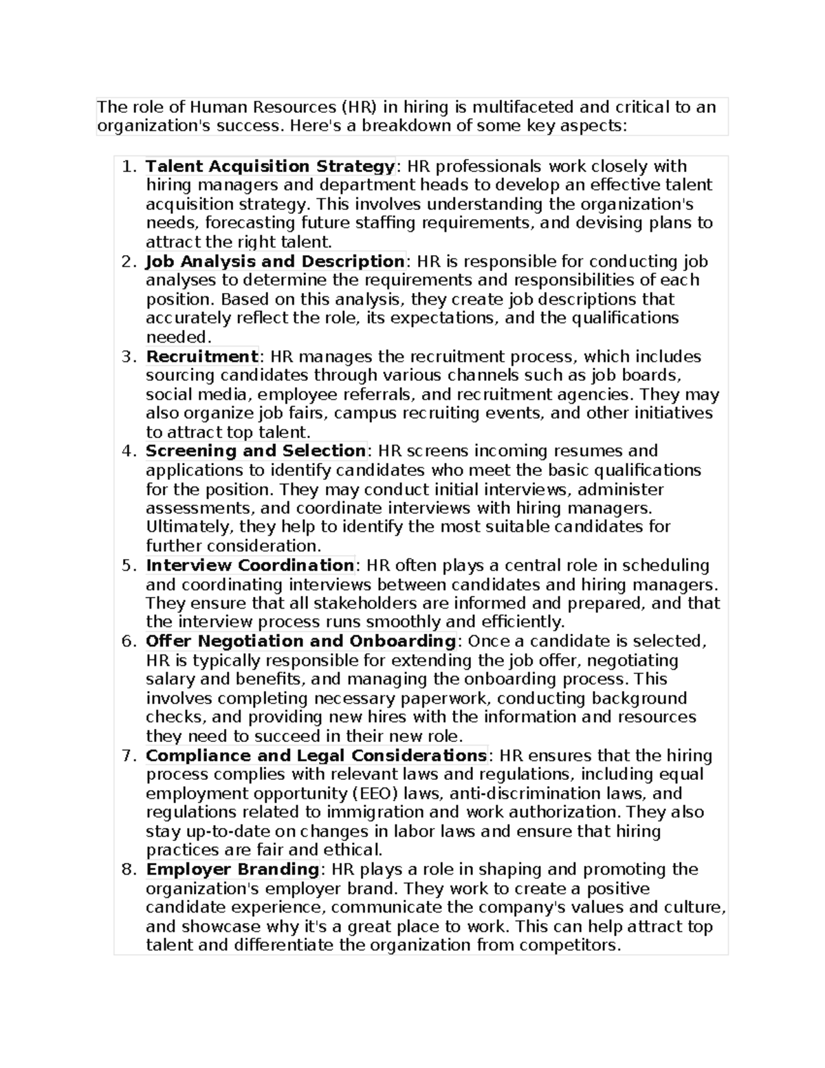 The role of Human Resources - Here's a breakdown of some key aspects: 1 ...