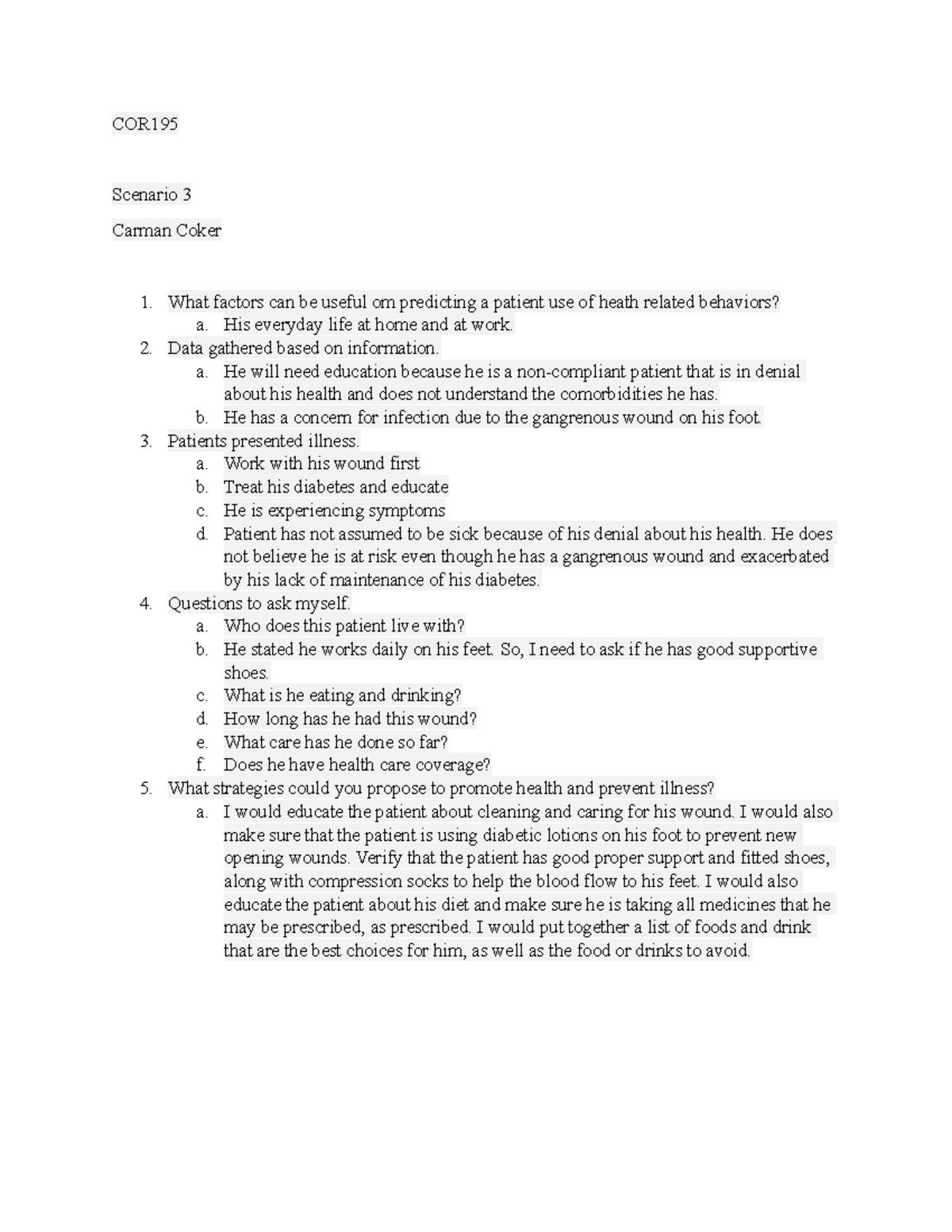 COR Study Skills Final Project - COR Scenario 3 Carman Coker What ...