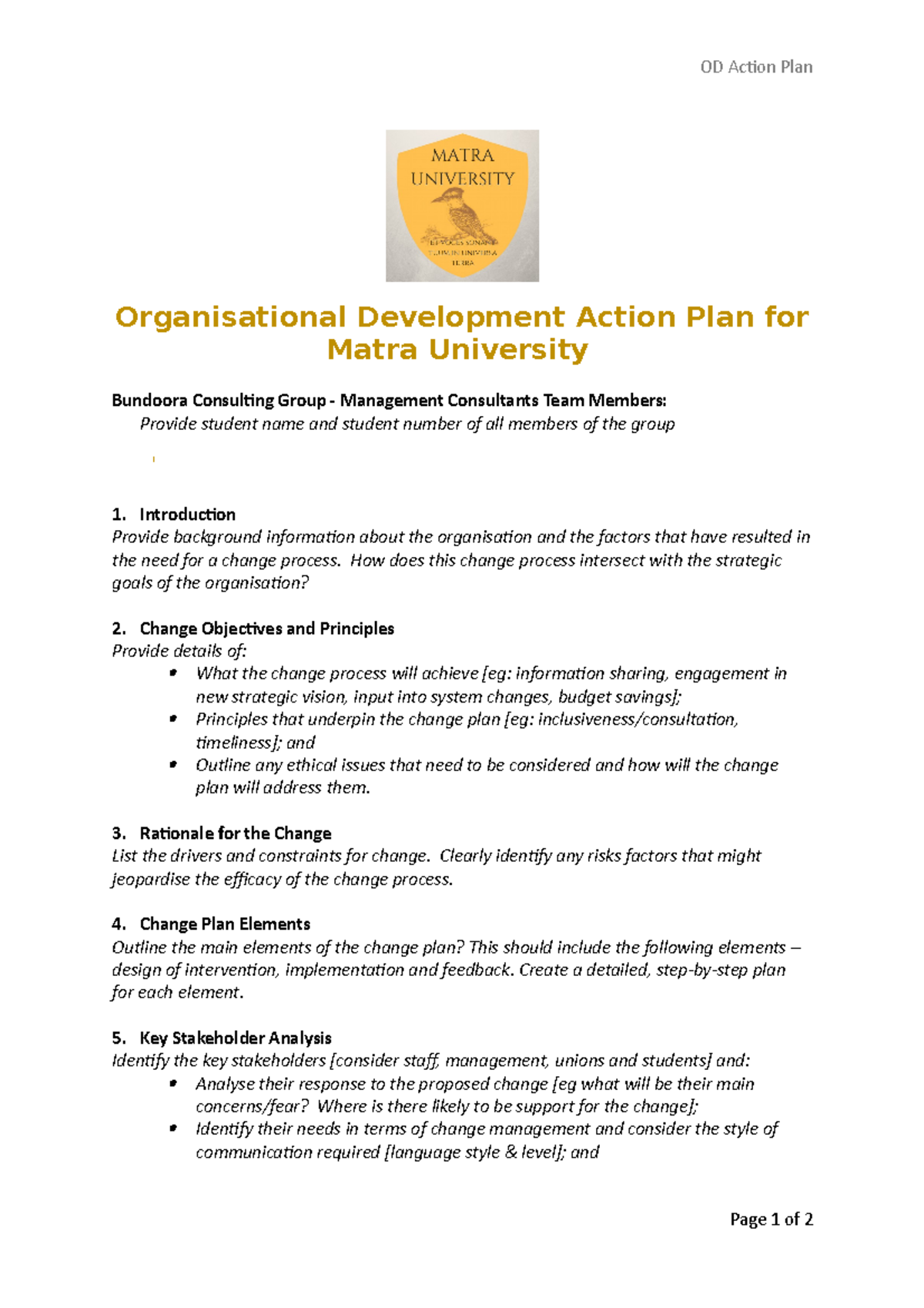 BUS3EMC Group Assignment ODAction Plan Template - OD Action Plan ...