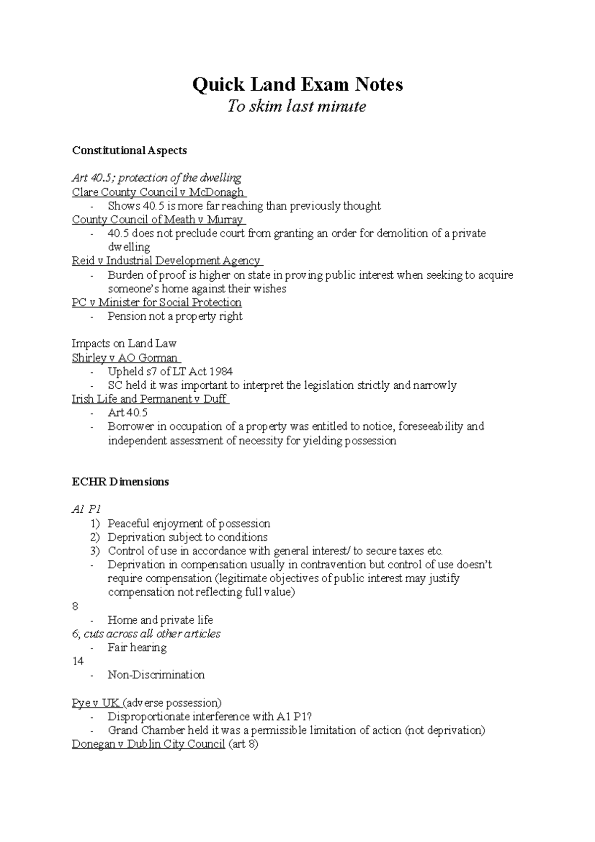 Quick night before land notes - Quick Land Exam Notes To skim last ...