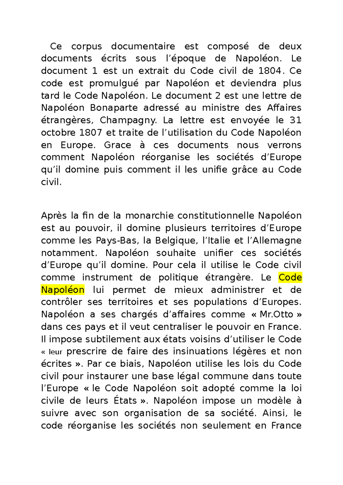 Napoléon le bonne appart - Ce corpus documentaire est composé de deux documents écrits sous l ...