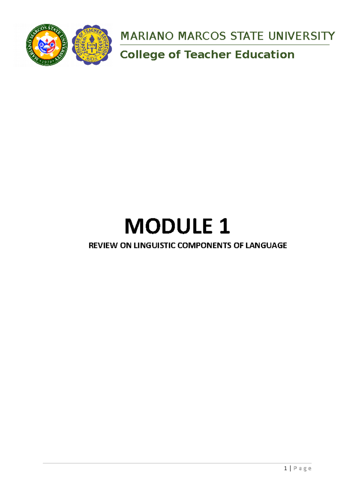 Module-1 - Module 1 - MODULE 1 REVIEW ON LINGUISTIC COMPONENTS OF ...