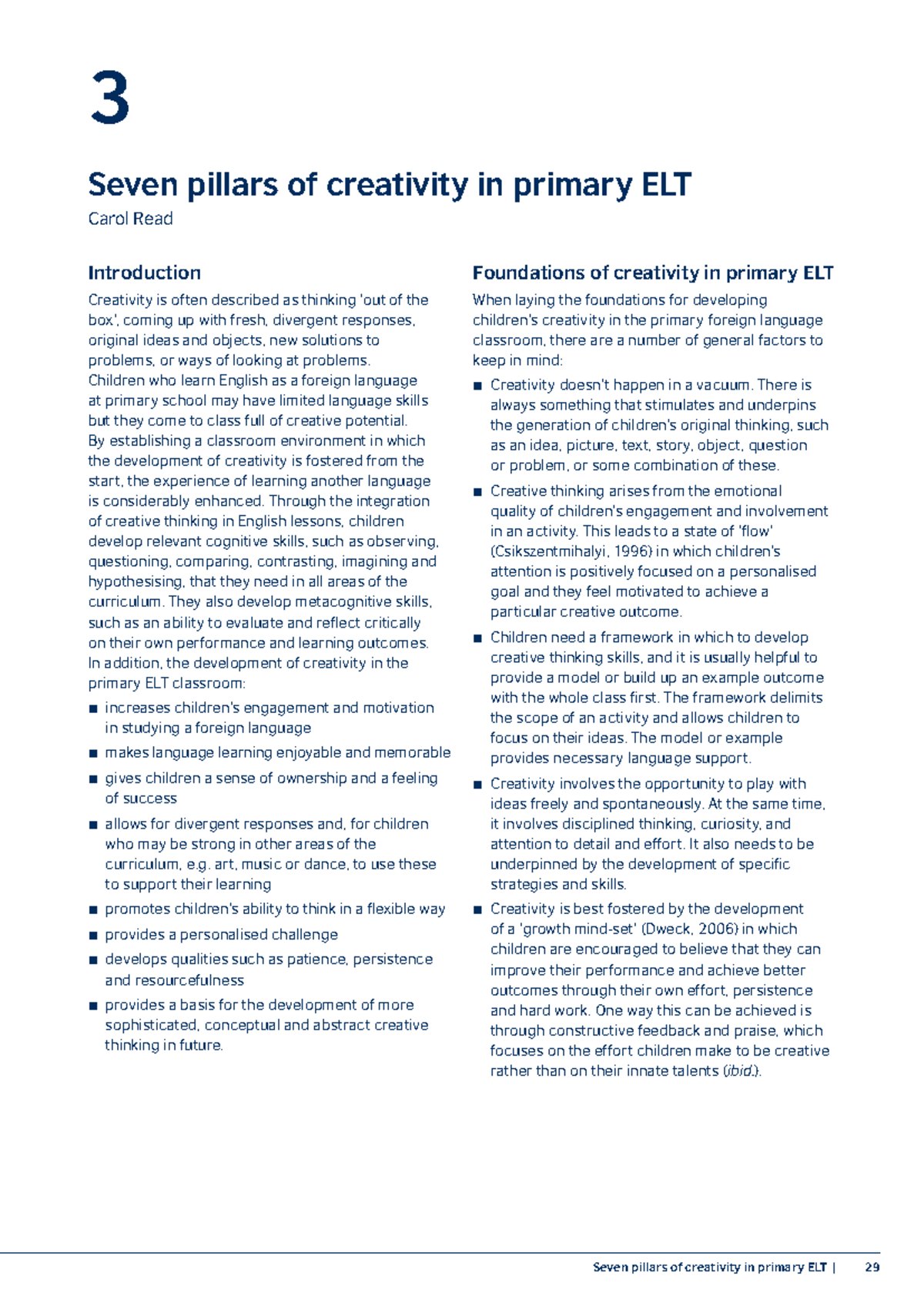 Chapter 3 - Seven pillars of creativity - Seven pillars of creativity in primary ELT | 29 3 ...
