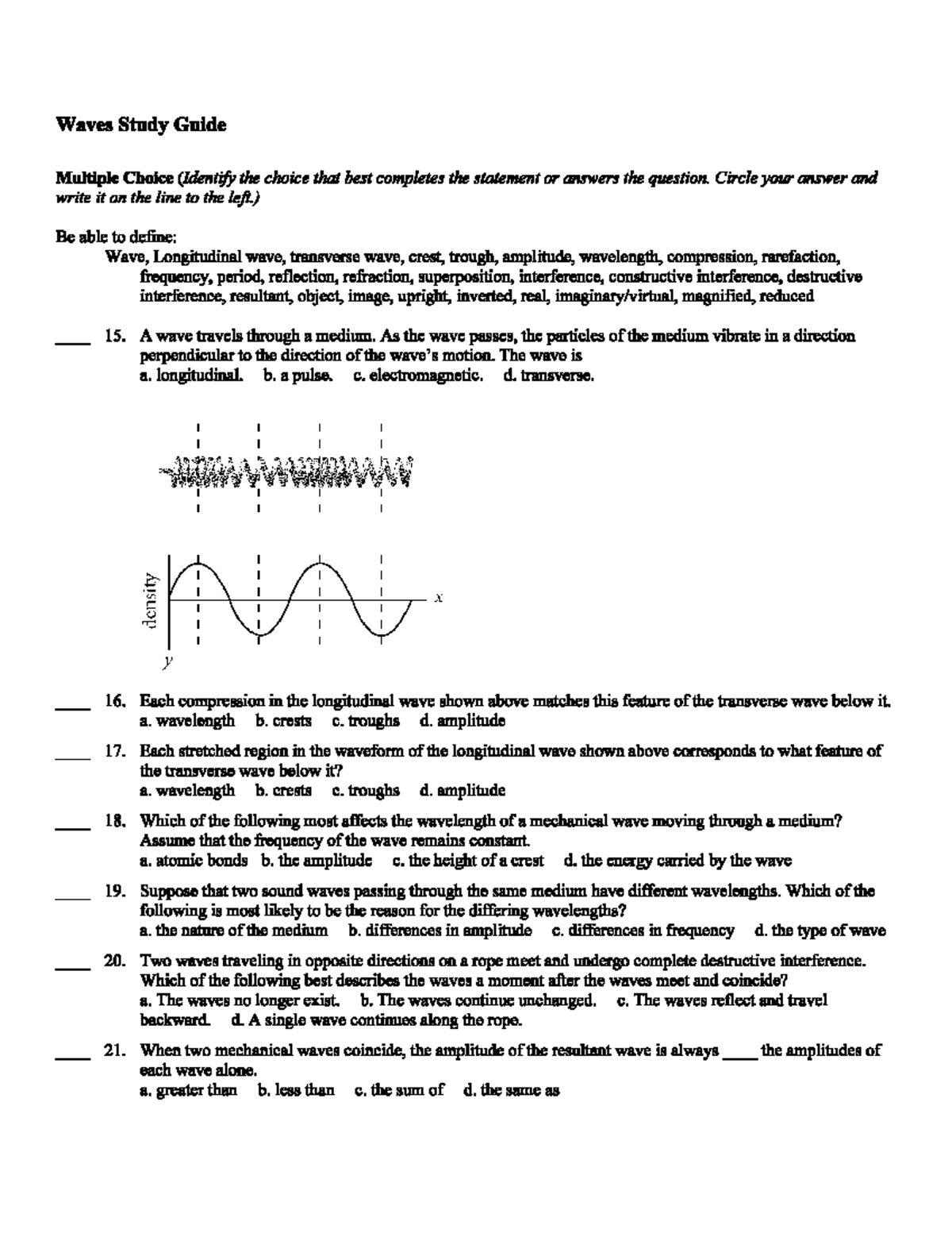 Wave study guide - mmmmm - Waves Study Guide Multiple Choice (Identify ...