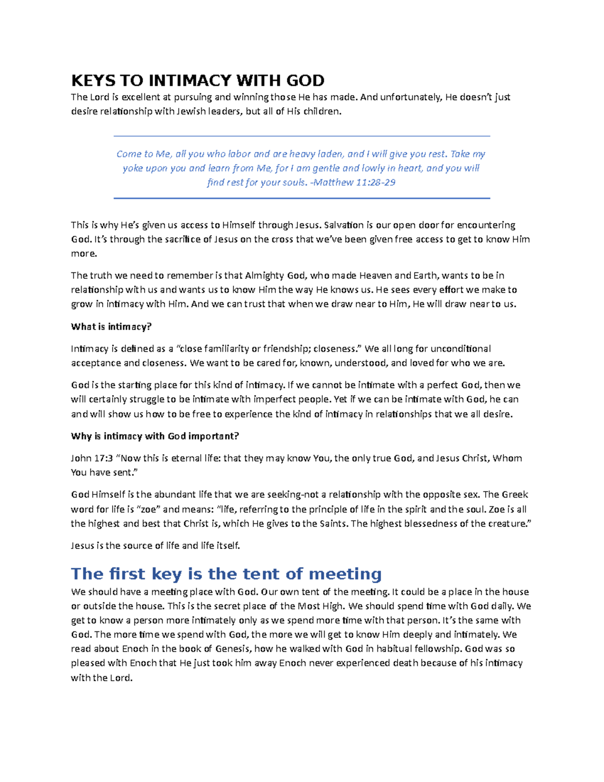 KEYS TO Intimacy WITH GOD - KEYS TO INTIMACY WITH GOD The Lord is ...