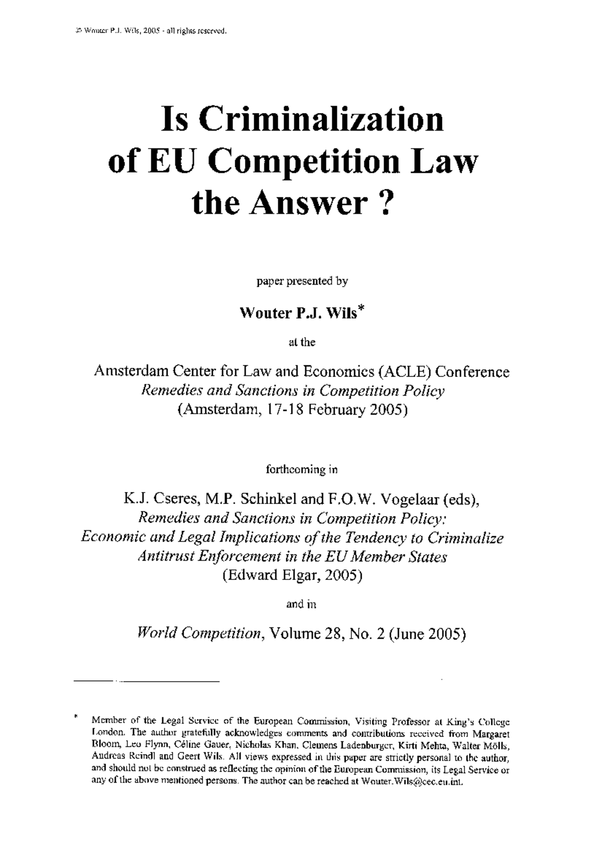 Wouter Wils Competition Law - Economic Law of the European Union - Studocu
