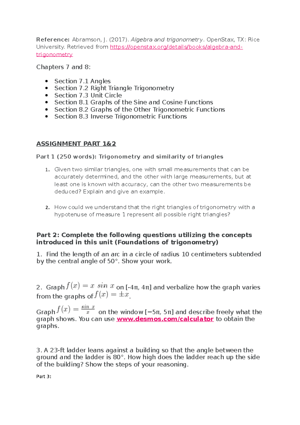 Assignment Algebra and trigonometry unit 7 (Updated) - Reference ...