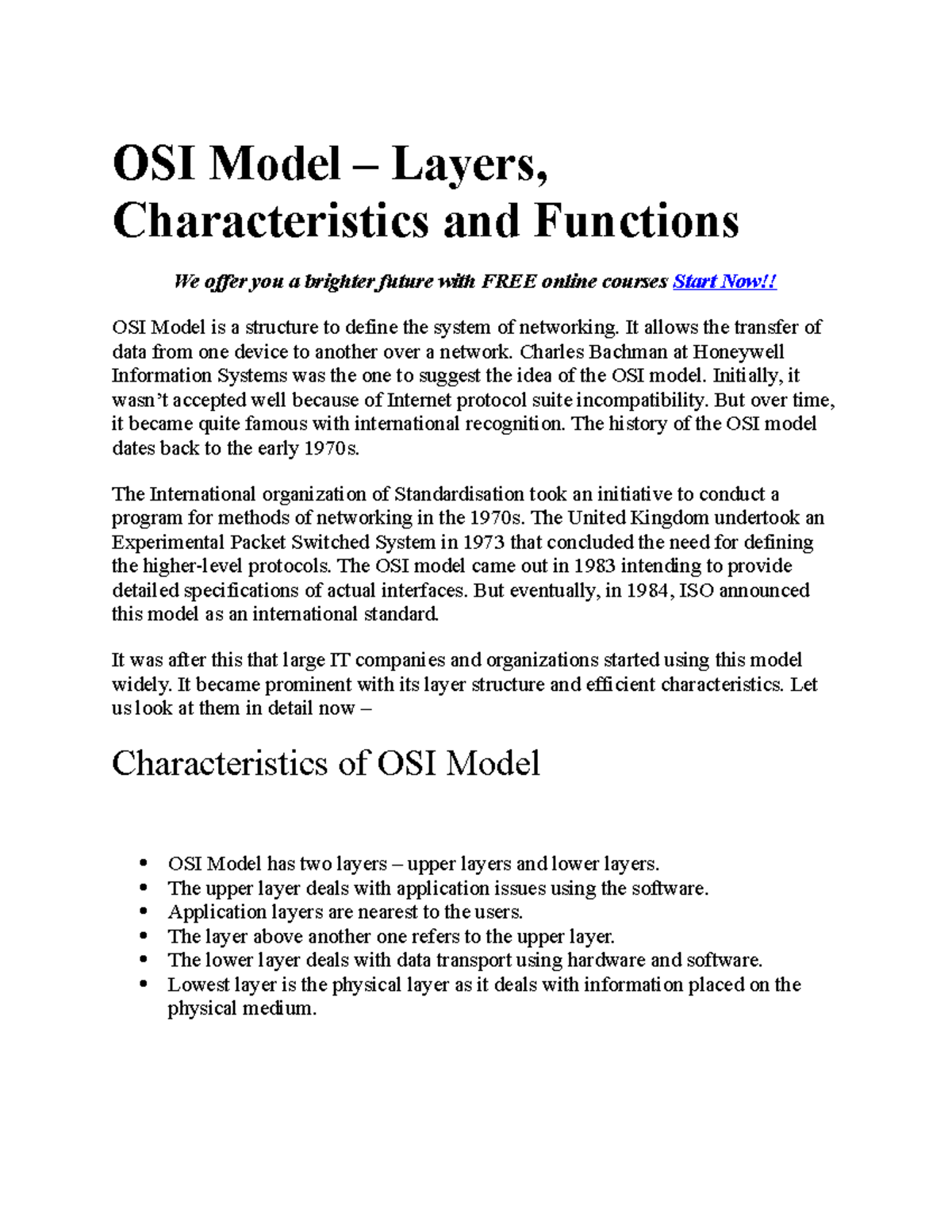 OSI Model - Lecture notes - OSI Model – Layers, Characteristics and ...
