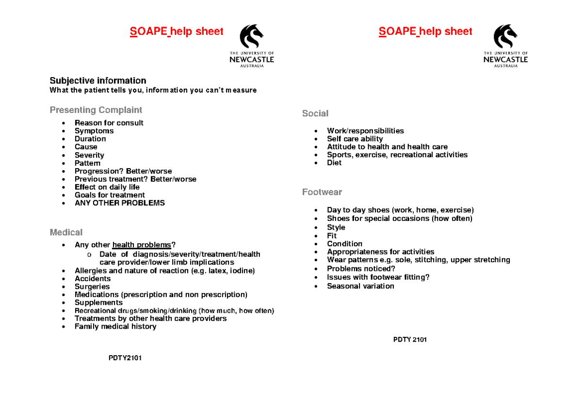 Exam 2 March 2014, questions and answers - SOAPE help sheet SOAPE help ...