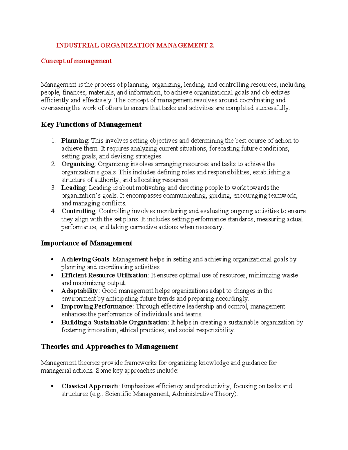 Industrial Organization Management 2 - INDUSTRIAL ORGANIZATION MANAGEMENT 2. Concept of ...
